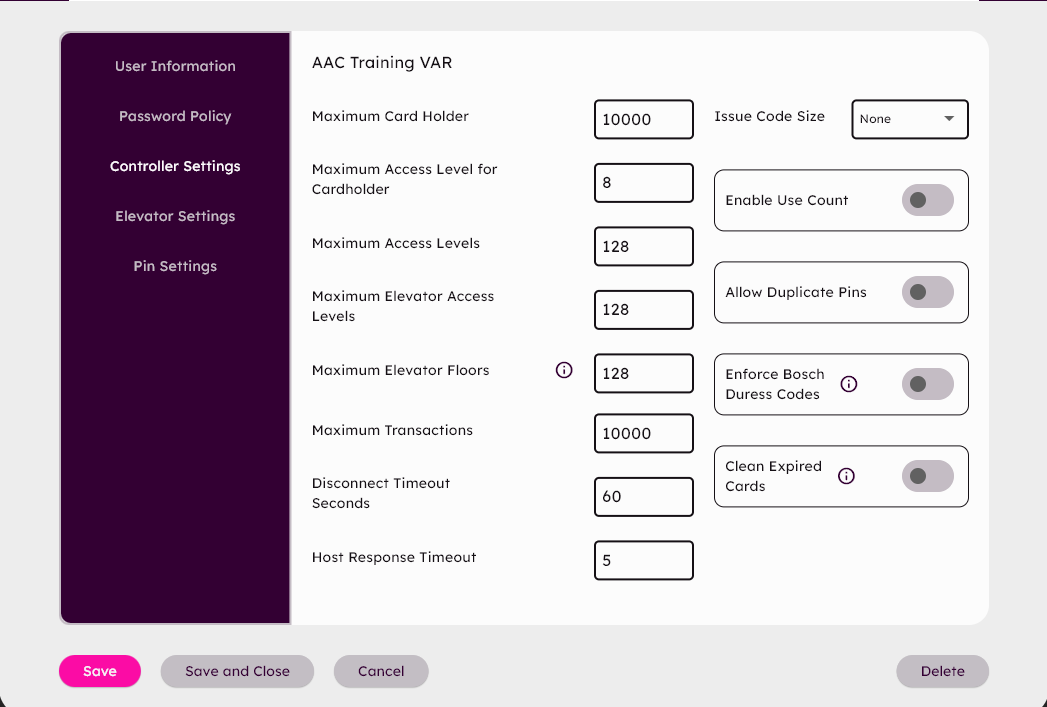 Acre Access Control Cloud Modifying System Settings (Show Info Window)