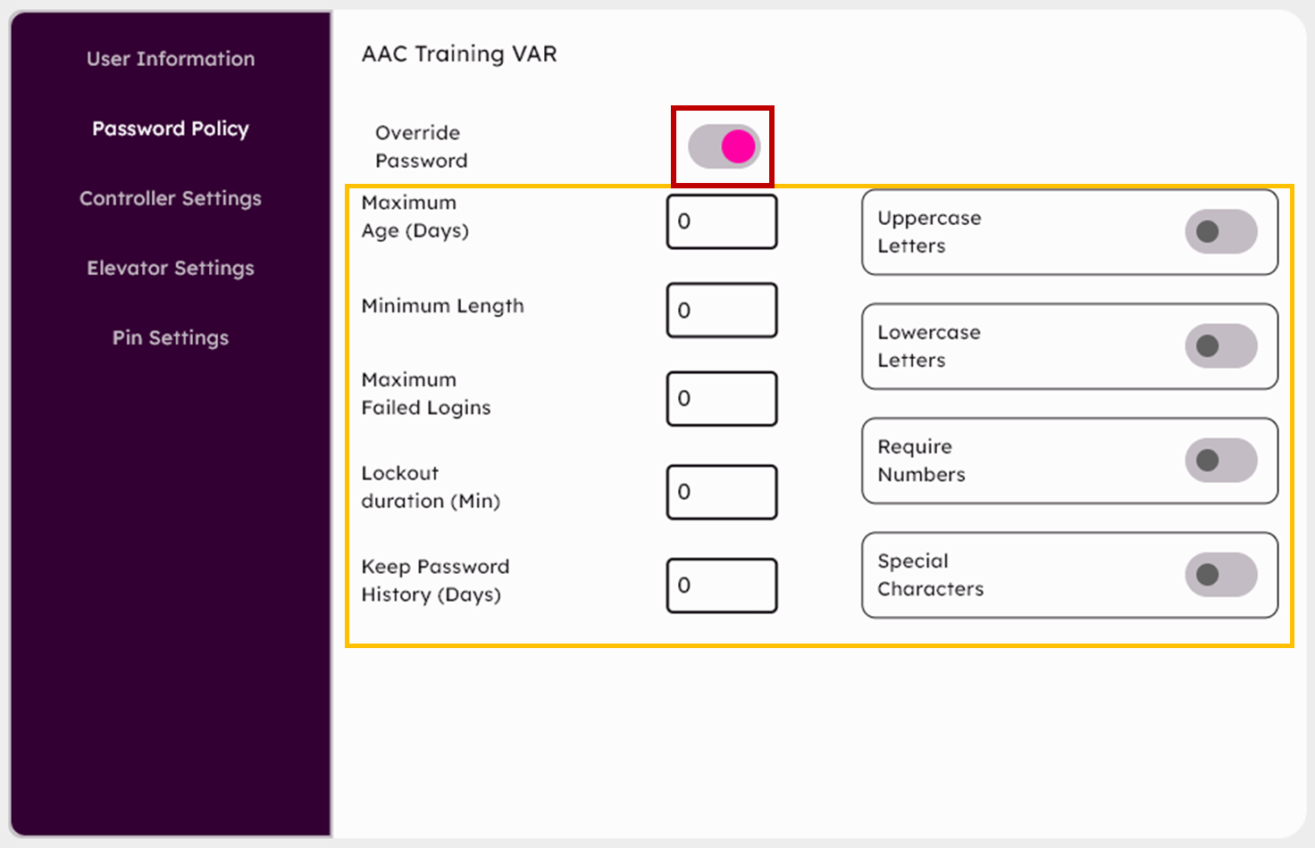 Acre Access Control Cloud Modifying System Settings (Show Info Window)