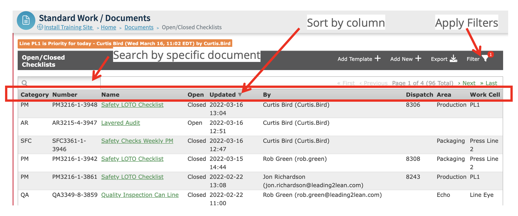 Standard Work/Documents - Helpful Reports & Widgets – L2L