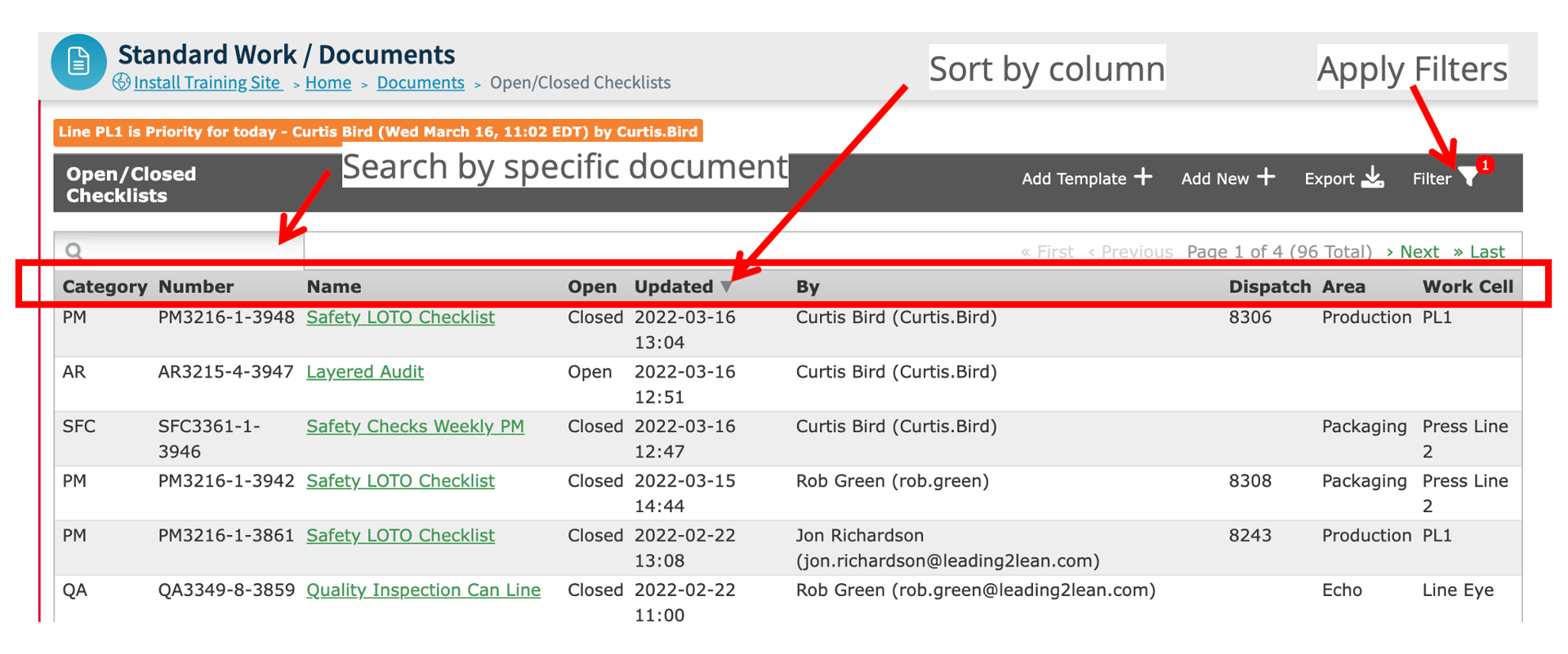 Standard Work/Documents - Helpful Reports & Widgets – L2L